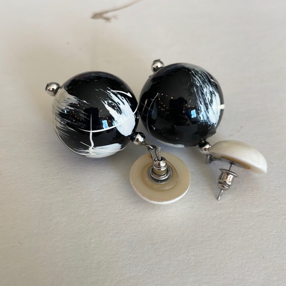 Jewelry | Black And White Banded Sphere Pierced Earrings | Poshmark